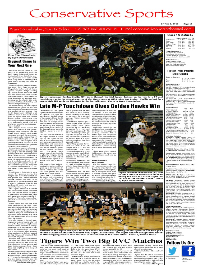 Conservative Sports: Tigers Win Two Big RVC Matches | Download Free PDF ...