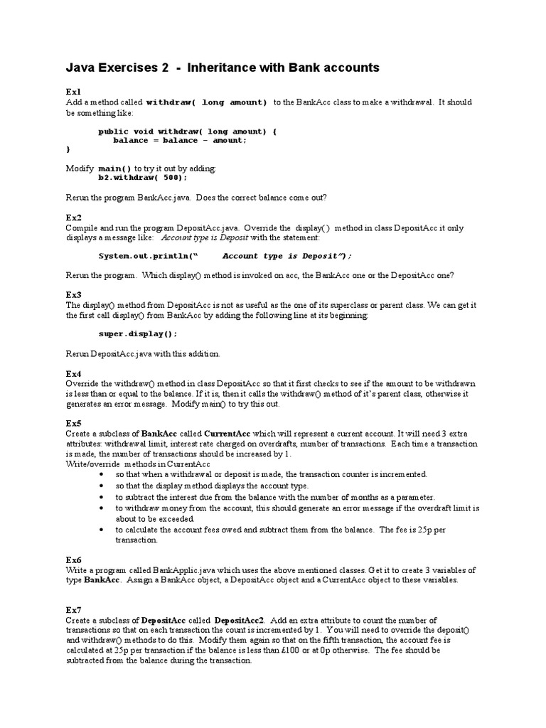 Java Exercises 2 Inheritance Pdf Inheritance Object Oriented Programming Models Of 