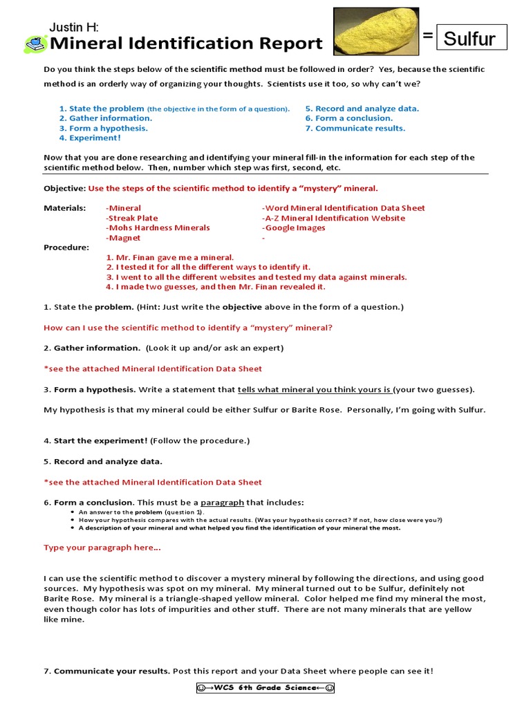 ID Mineral Scientific Method Lab Report | PDF | Minerals | Scientific ...