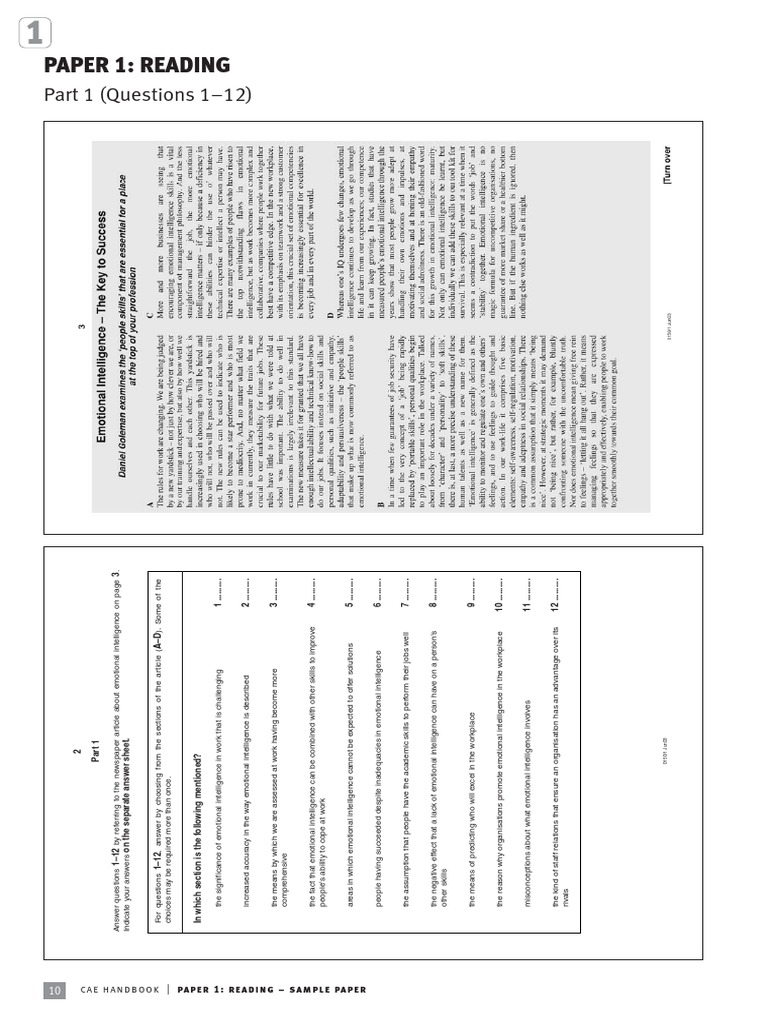 Paper 1: Reading: Part 1 (Questions 1-12) | PDF