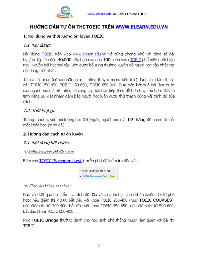 WWW - Elearn.edu - VN TOEIC Online Tutorial | PDF