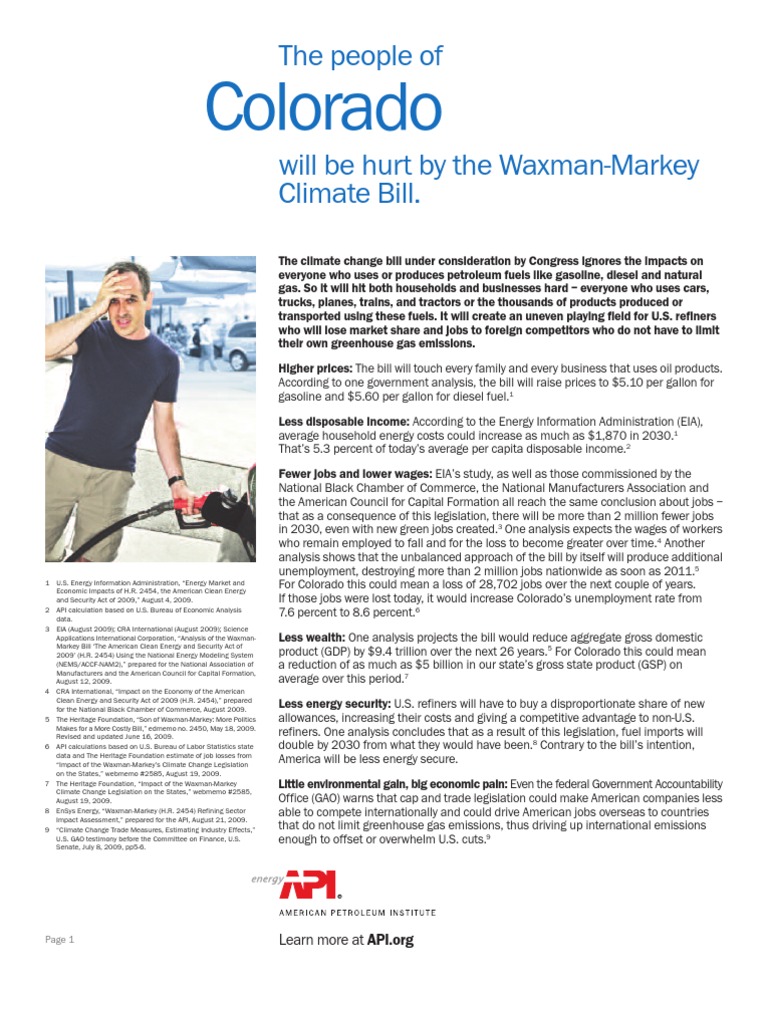 Waxman-Markey Bill: Colorado State Fact Sheet | PDF | Gasoline | Petroleum