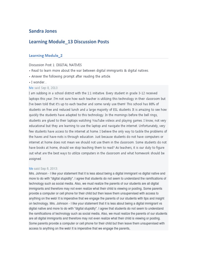 Module 13 Discussion Posts | PDF | Learning | Communication