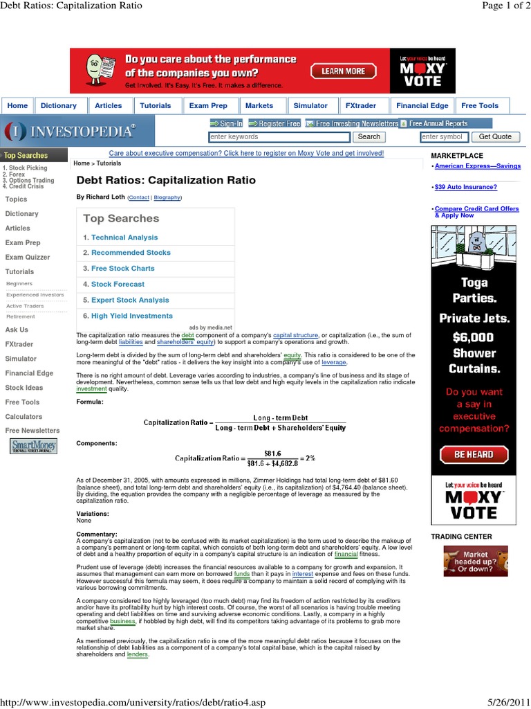 Debt Ratio - Capitalization Ratio | PDF | Financial Capital | Leverage ...