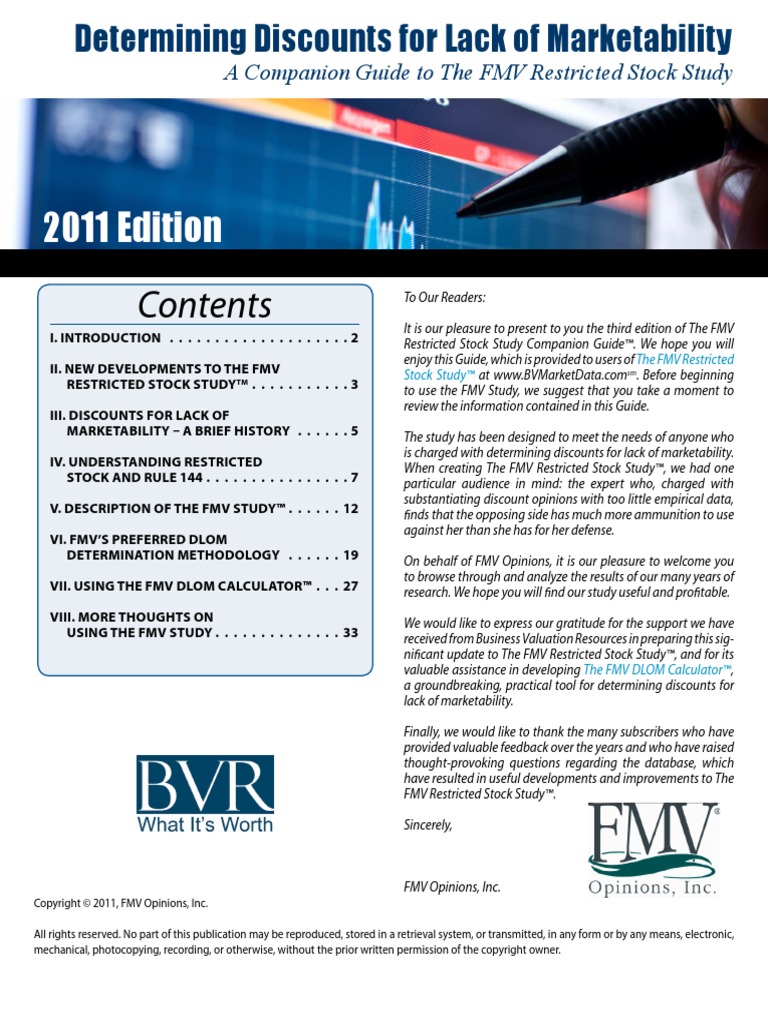 2011 Edition: A Companion Guide To The FMV Restricted Stock Study | PDF ...
