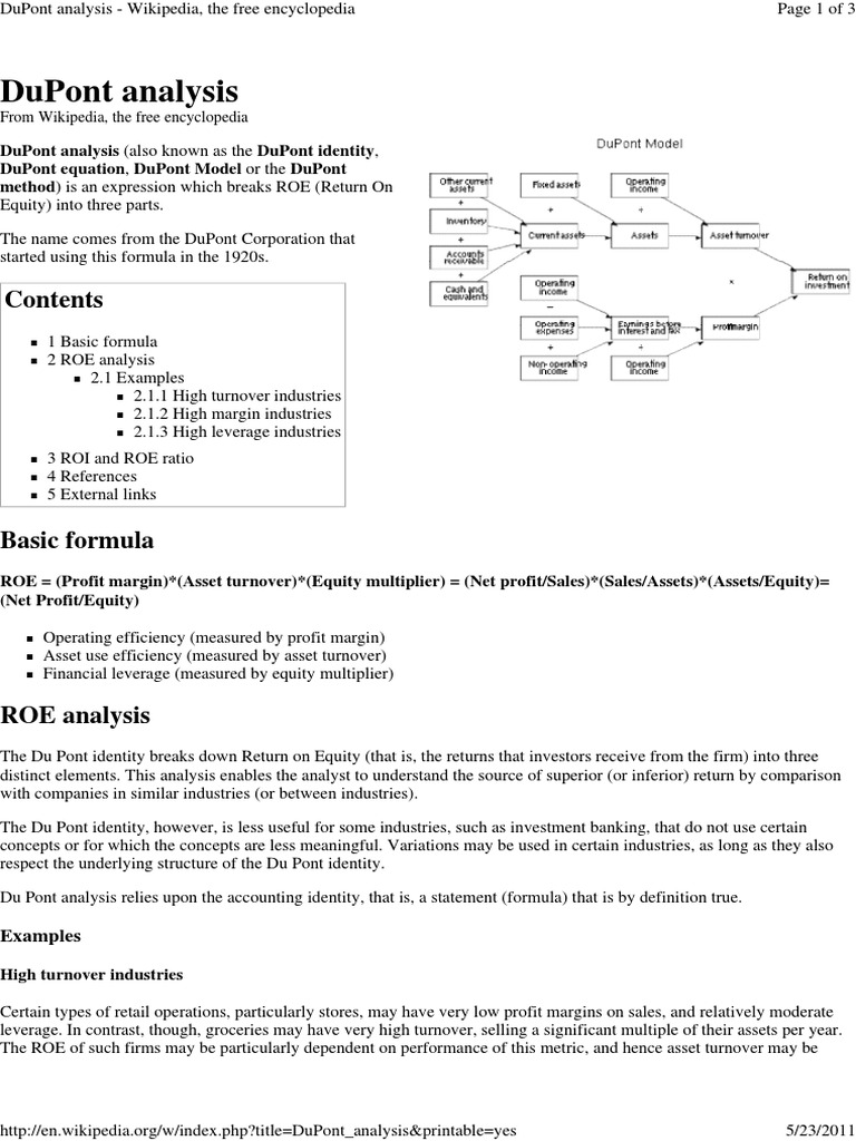 Dupont Analysis: From Wikipedia, The Free Encyclopedia | PDF | Equity ...