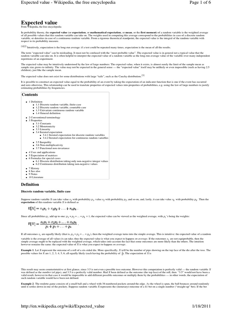 Expectation Value Statisitic Formulae Pdf Expected Value Random