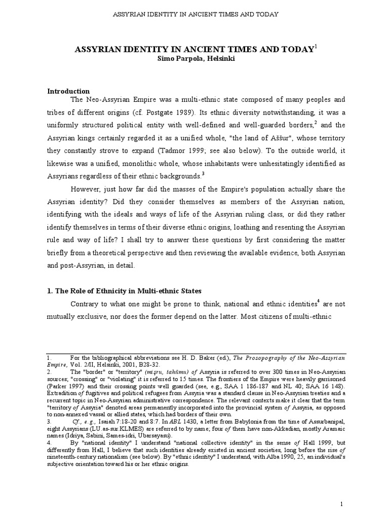 Assyrian Identity in Ancient Times and Today: Simo Parpola, Helsinki | PDF