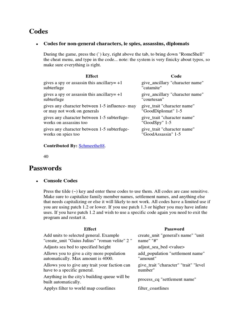 Codes: Codes For Non-General Characters, Ie Spies, Assassins, Diplomats ...