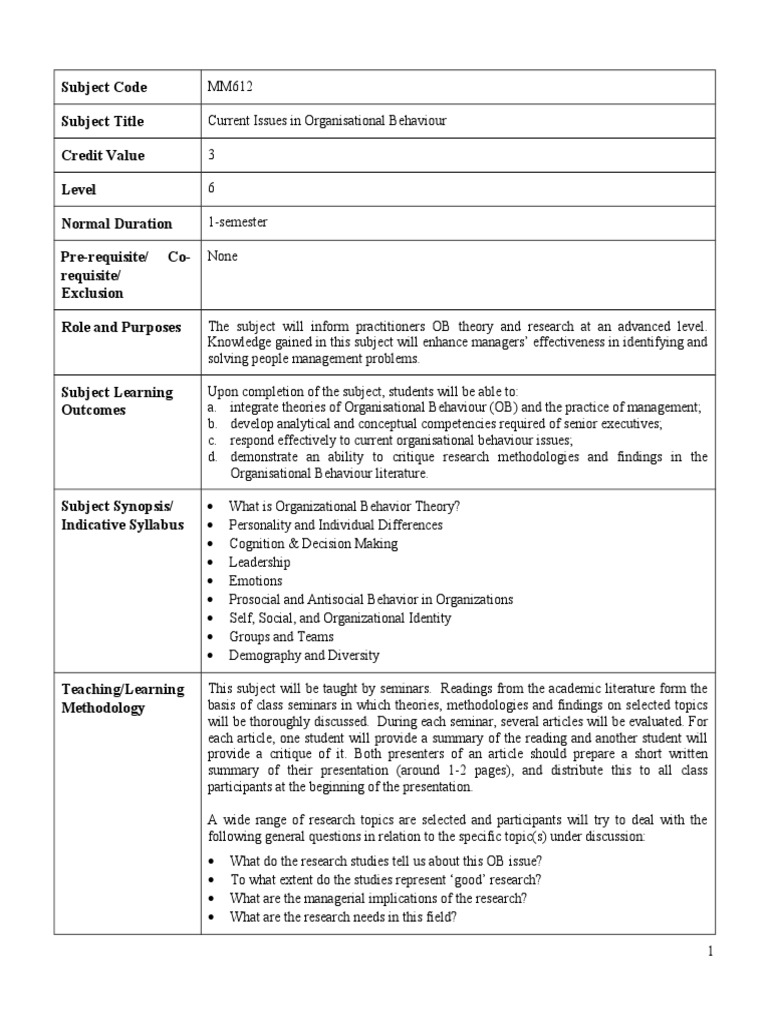 Current Issues in Organisational Behaviour | PDF | Organizational ...