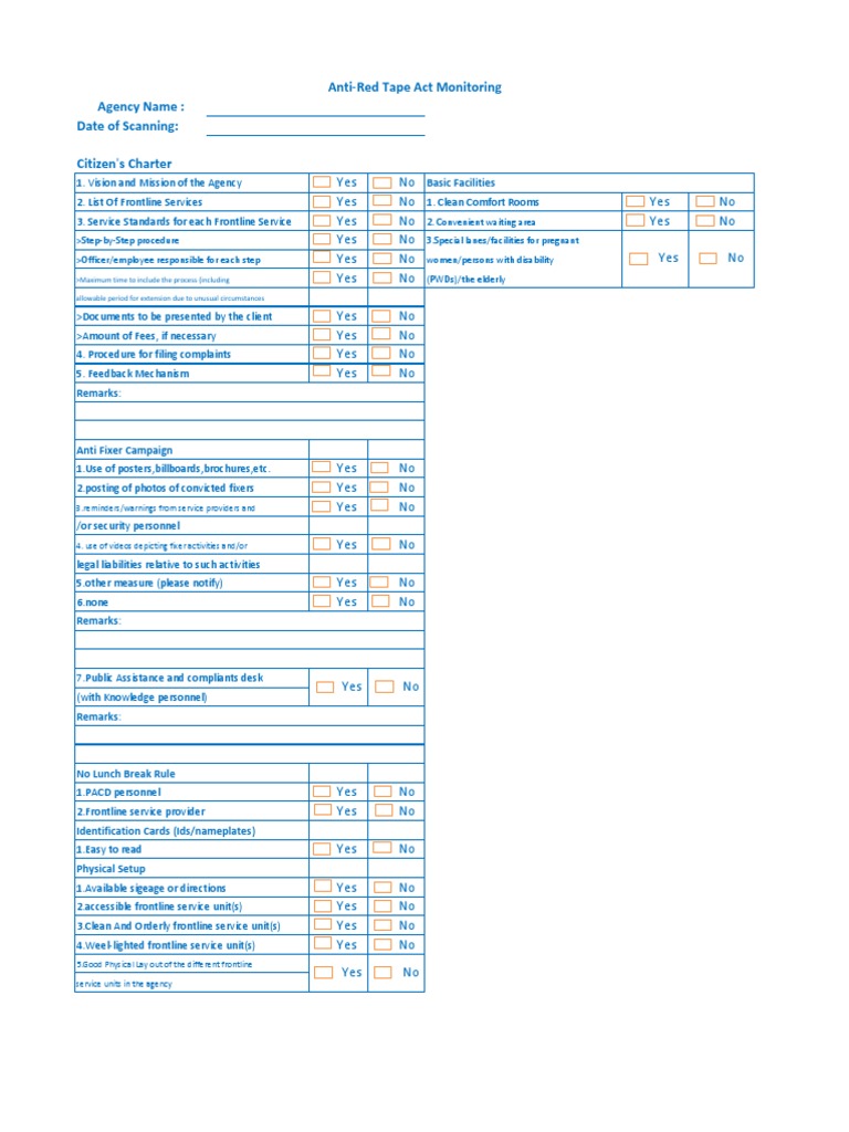 ARTA Monitoring Checklist | PDF | Government | Business