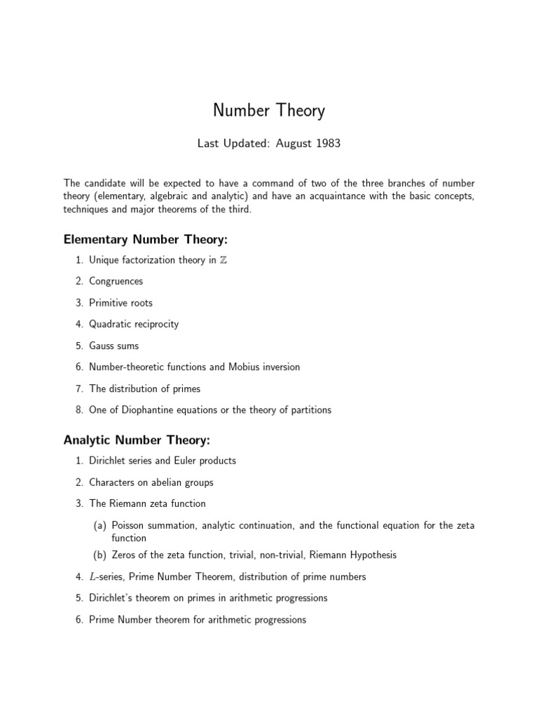 Overview of Number Theory Branches | PDF | Field (Mathematics) | Prime ...