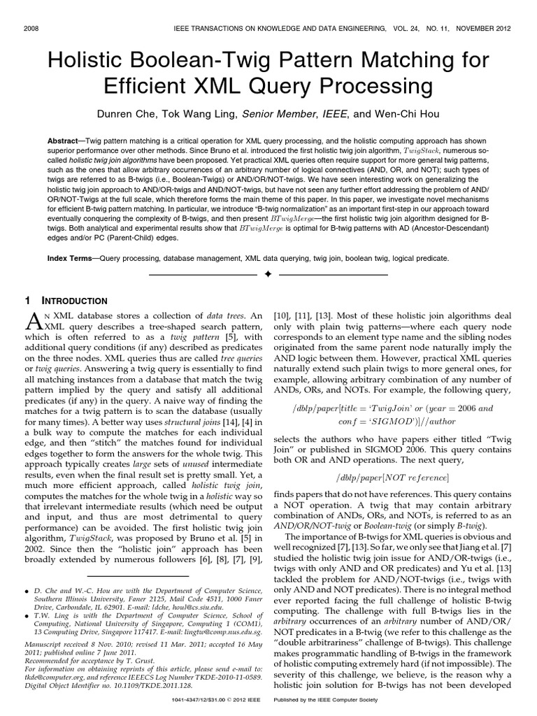 Holistic Boolean Twig Pattern Matching For Efficient Xml Query Processing Pdf Boolean 