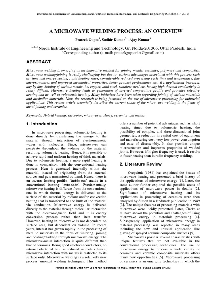 A Microwave Welding Process: An Overview | PDF | Ceramics | Sintering