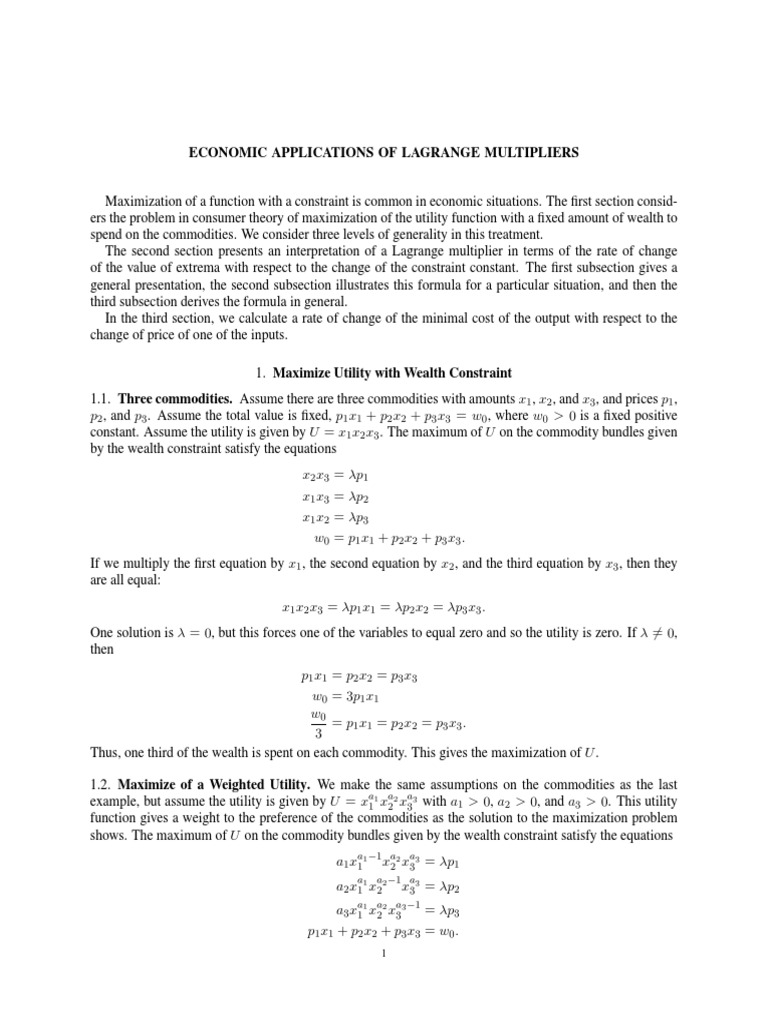 Economic Applications of Lagrange Multipliers | PDF | Production ...