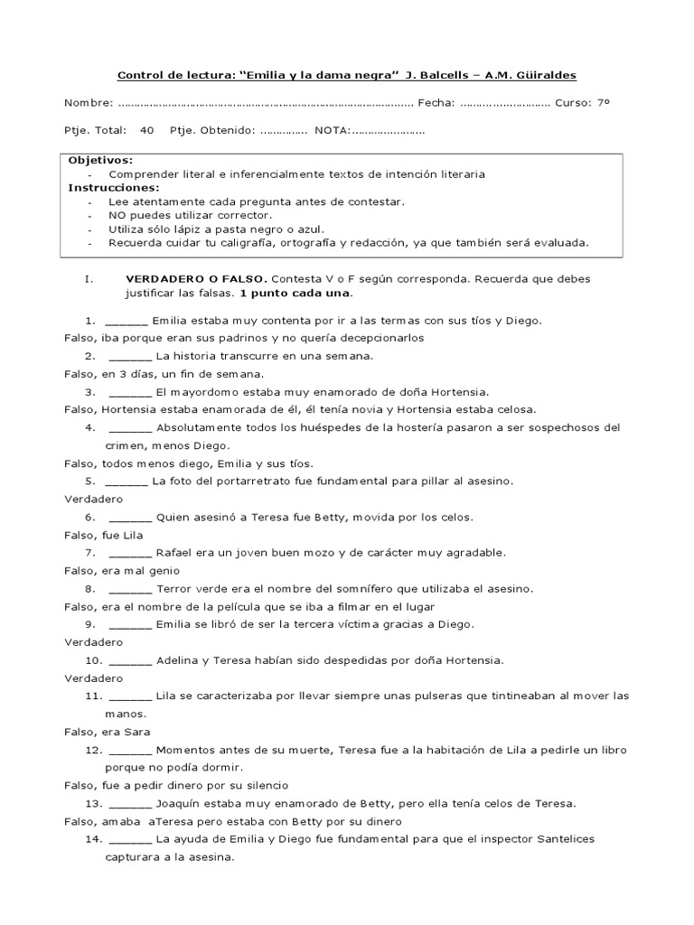 Emilia y La Dama Negra Con Respuestas | PDF | Violencia | Ocio
