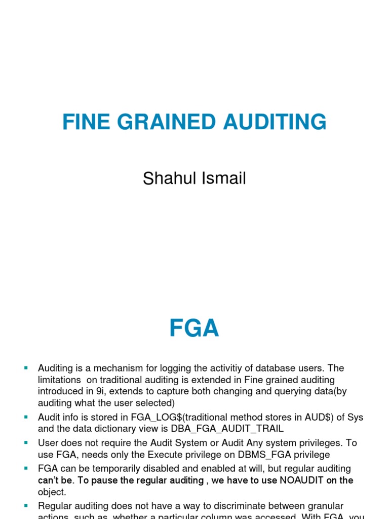 Fine Grained Auditing: Shahul Ismail | PDF | Sql | Databases