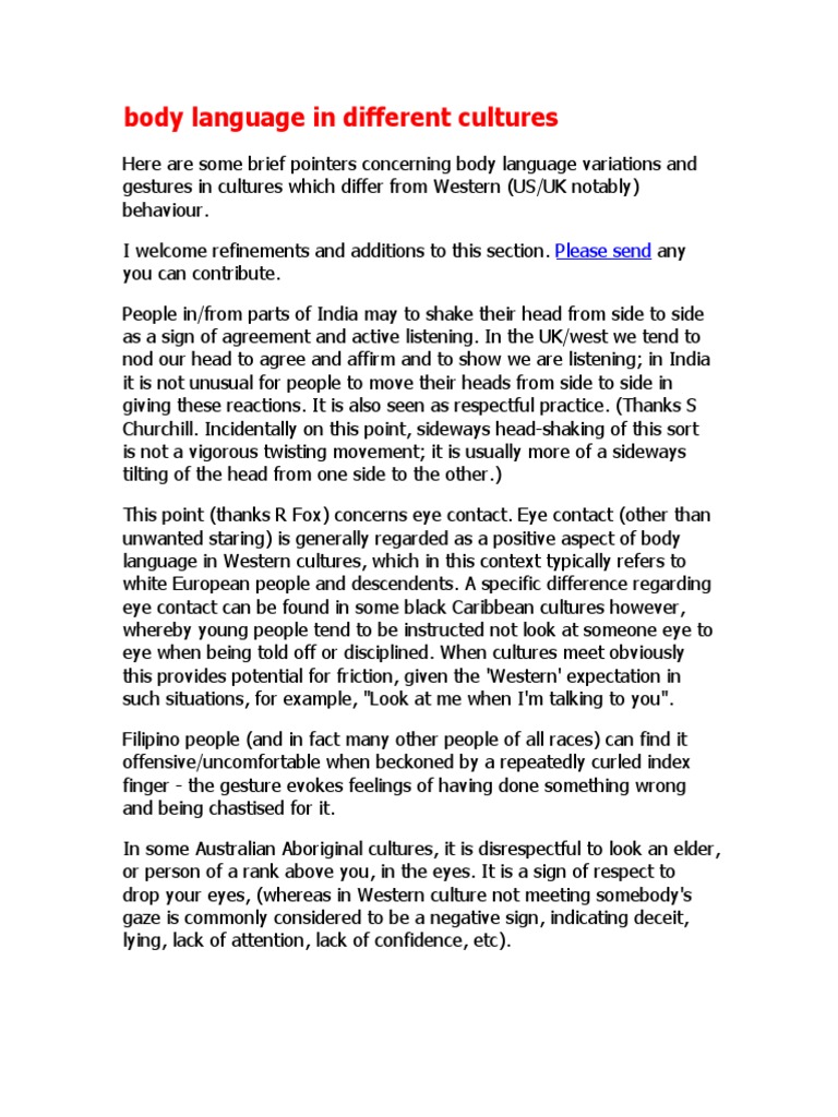 Cultural Body Language Guide | PDF | Body Language | Gesture