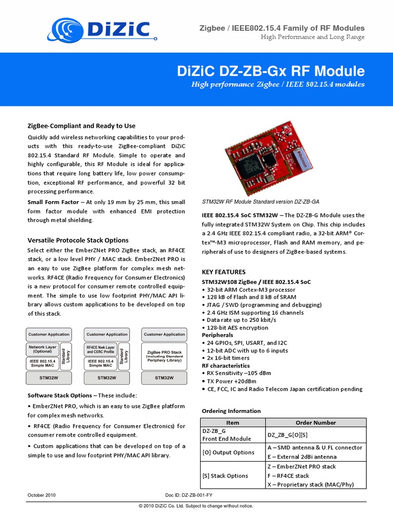 Dizic DZ-ZB-GX RF Module: High Performance Zigbee / Ieee 802.15.4 ...
