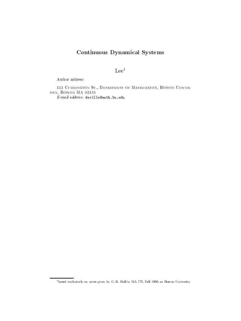 Continuous Dynamical Systems Notes | PDF | Dynamical System | Derivative