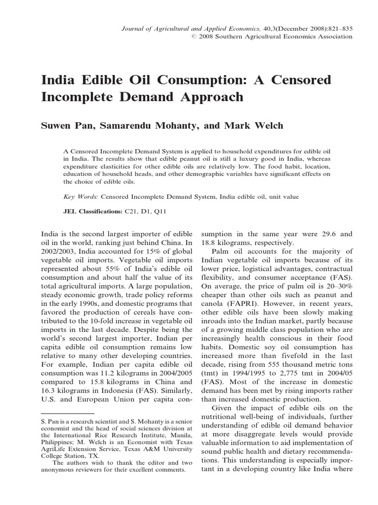 Elasticity of Edible Oil | PDF | Price Elasticity Of Demand | Demand