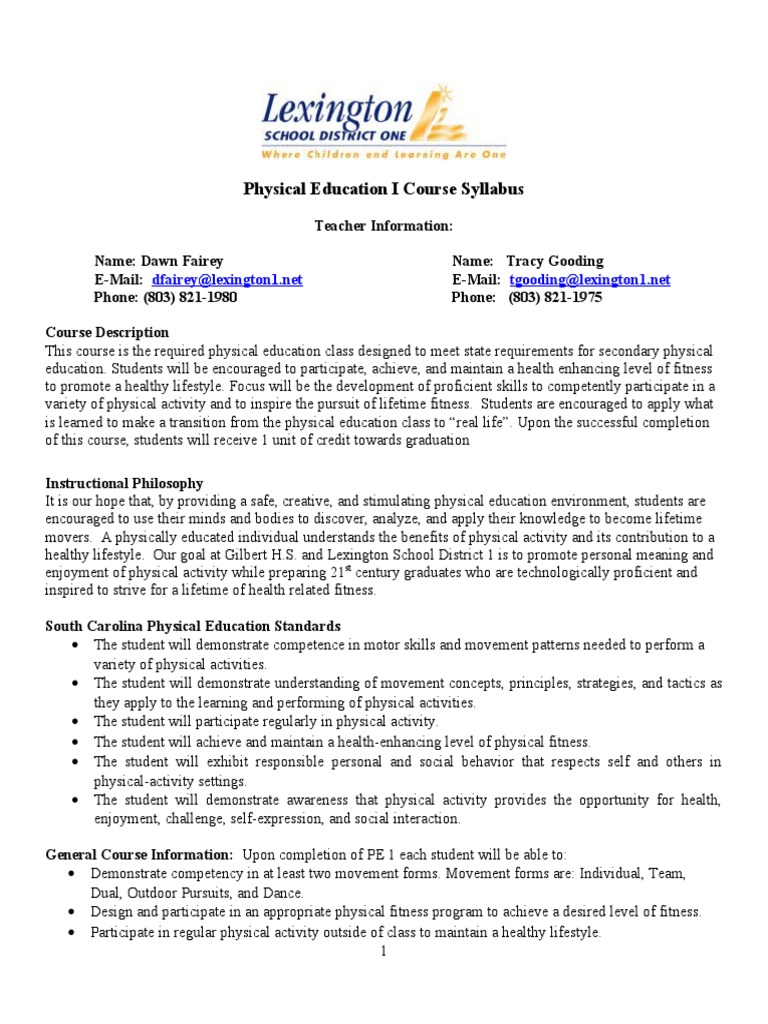 Physical Education I Syllabus Overview | PDF | Physical Education ...