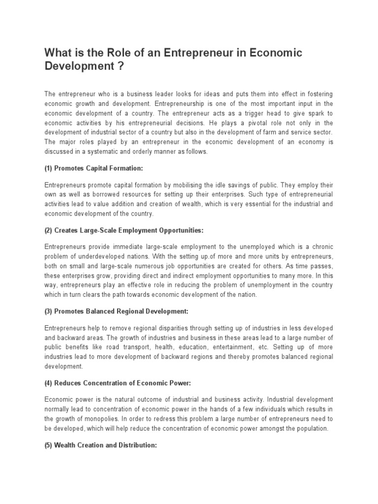 Entrepreneur's Role in Economic Growth | PDF | Finance & Money ...