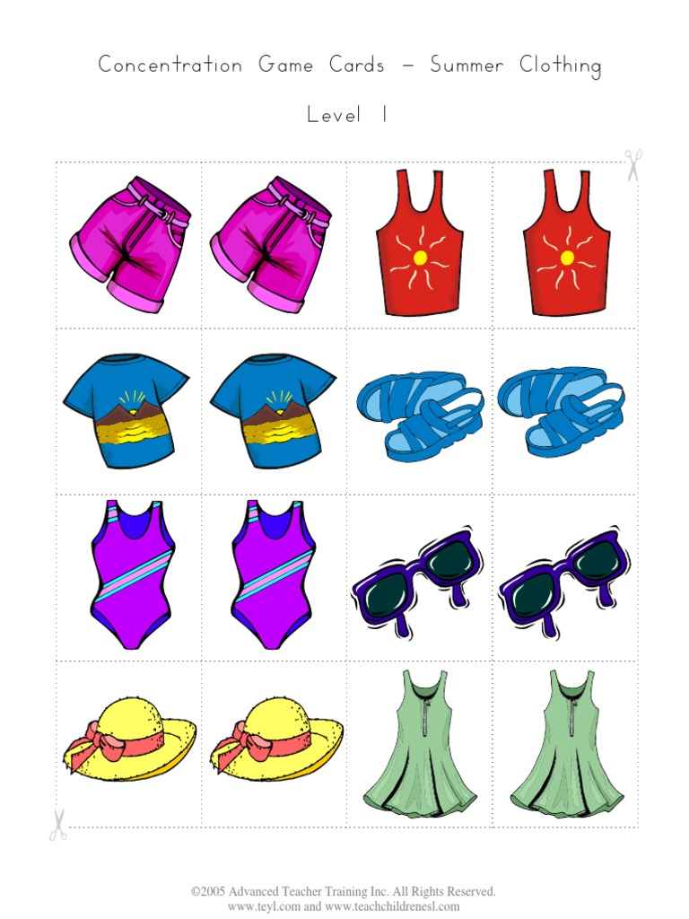 Concentration Summer Clothing | PDF | Games & Activities | Home & Garden