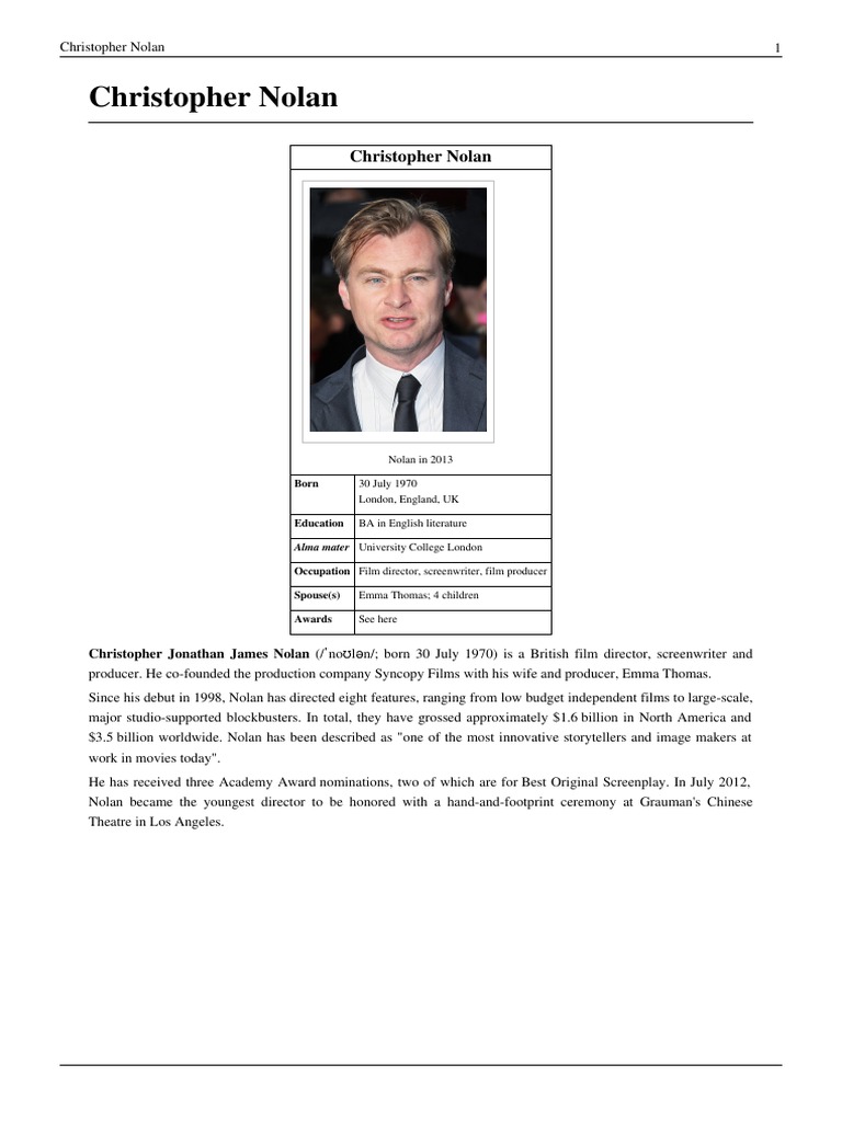 Christopher Nolan | PDF | Cinema | Leisure