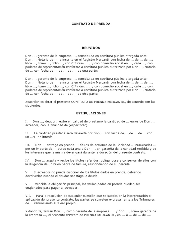 Contrato de Prenda | PDF | Información del gobierno | Justicia