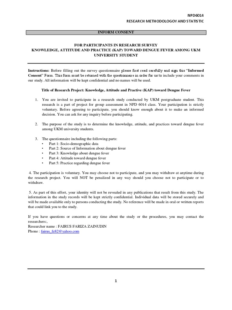 CONSENT FORM Kap Dengue Latest | PDF | Mosquito | Survey Methodology
