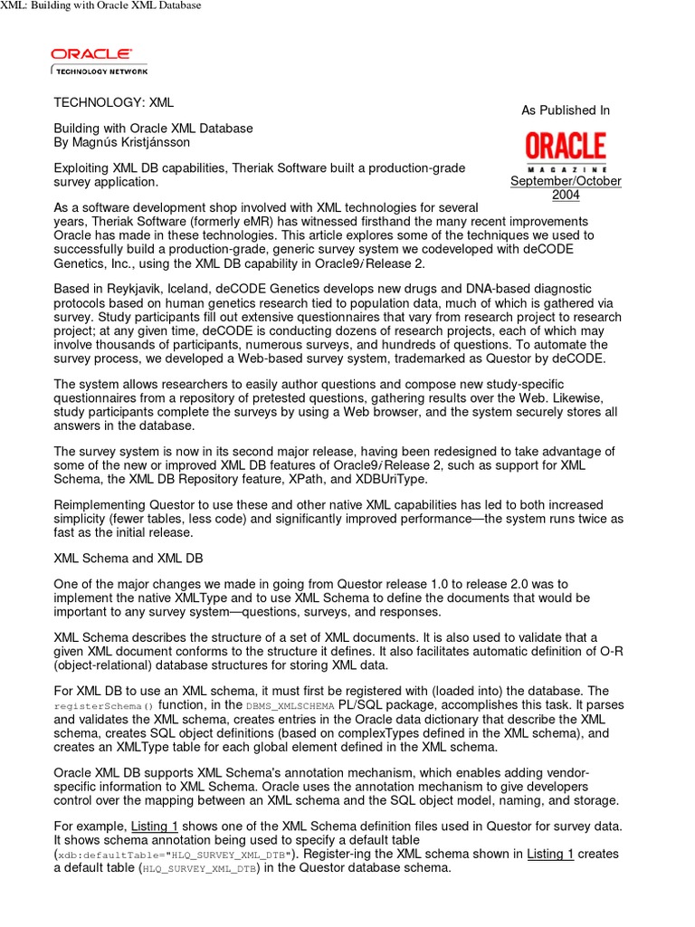 Building With Oracle Xml Database Pdf Xml Schema Xml 4228