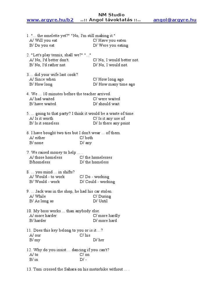 WWW - Argyre.hu/b2 Angol@argyre - Hu: NM Studio ..:: Angol Távoktatás::. | PDF | Leisure