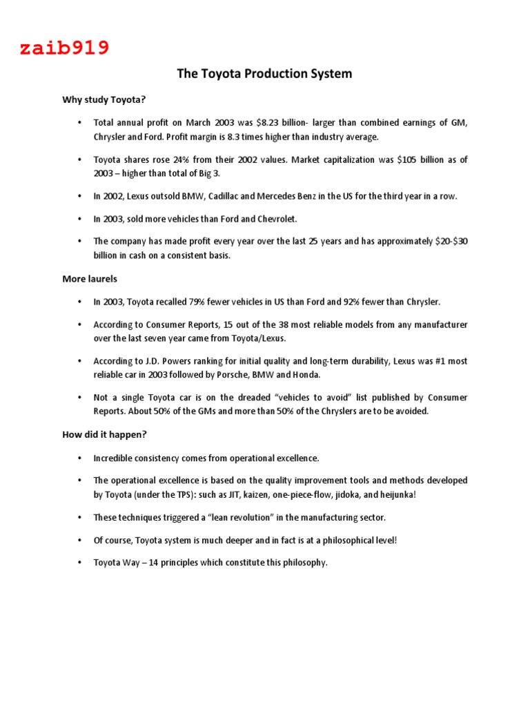 Toyota Production System PDF | Download Free PDF | Lean Manufacturing ...