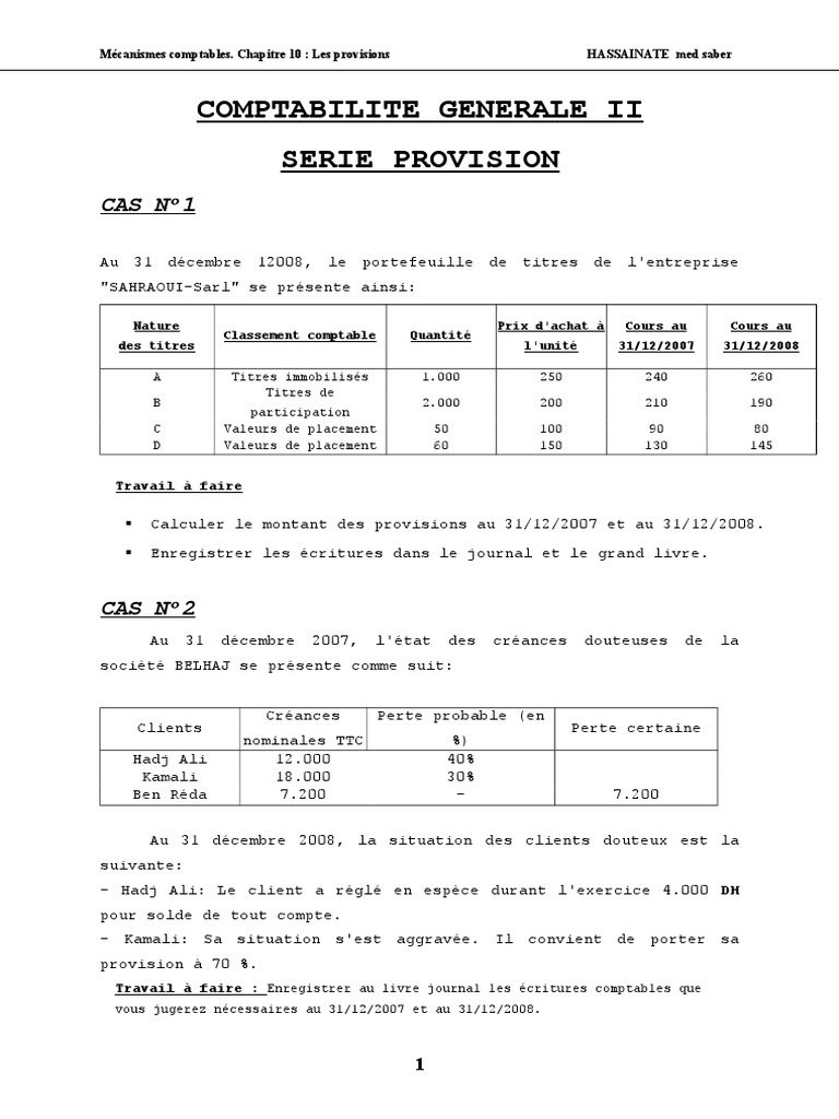 Exercices Provision | PDF | Comptabilité | Banques
