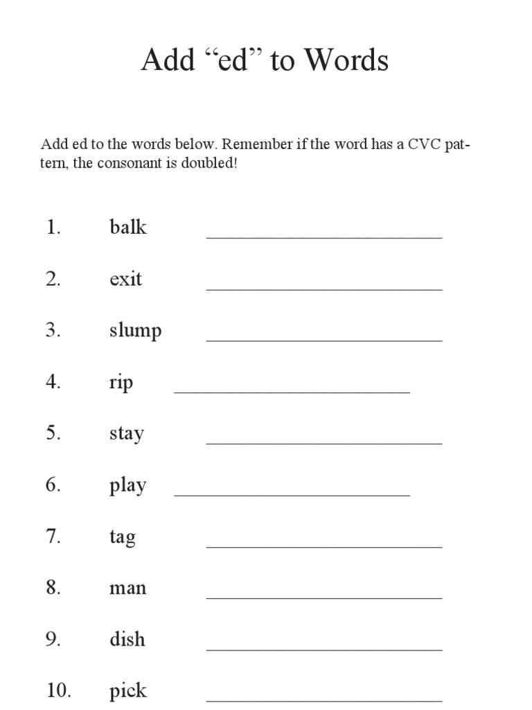 Adding ED To Words | PDF
