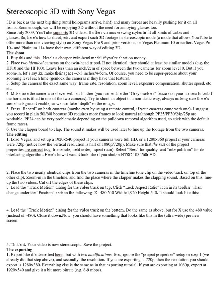 Stereoscopic 3D With Sony Vegas | Download Free PDF | Stereoscopy | Video