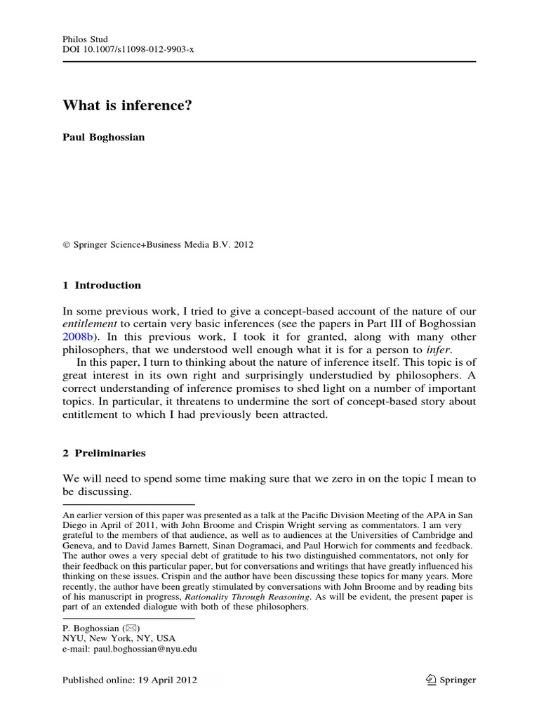 Boghossian, Paul - What Is Inference | PDF | Inference | Reason