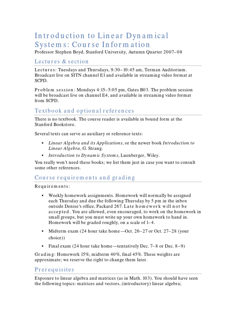 Linear Dynamic Systems | PDF | Dynamical System | Matrix (Mathematics)