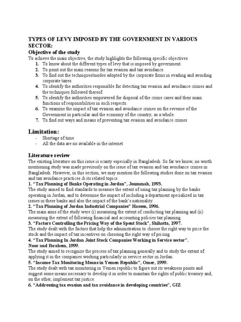 Limitation:: Types of Levy Imposed by The Government in Various Sector ...