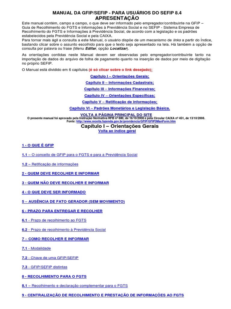 Manual Da Gfip - Sefip - para Usuários Do Sefip 8.4 | PDF ...