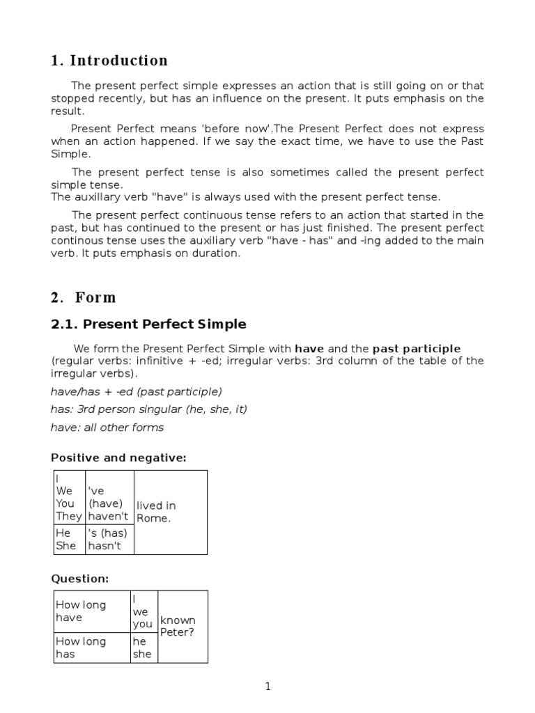 Present Perfect Simple & Continuous | PDF | Perfect (Grammar ...