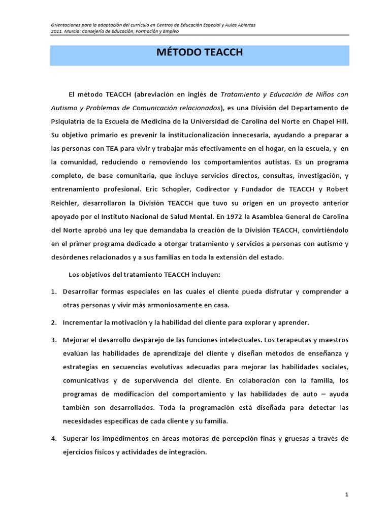 Método TEACCH | PDF | Autismo | Educación especial