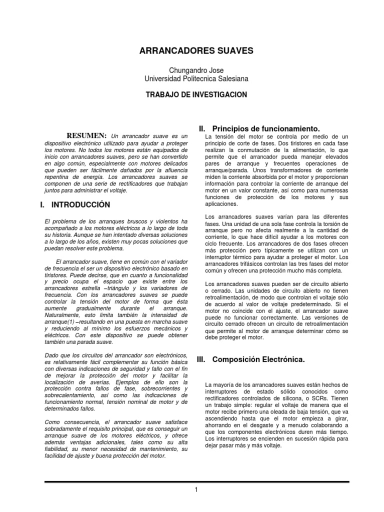 Arrancadores Suaves: Funcionamiento y Aplicaciones | PDF