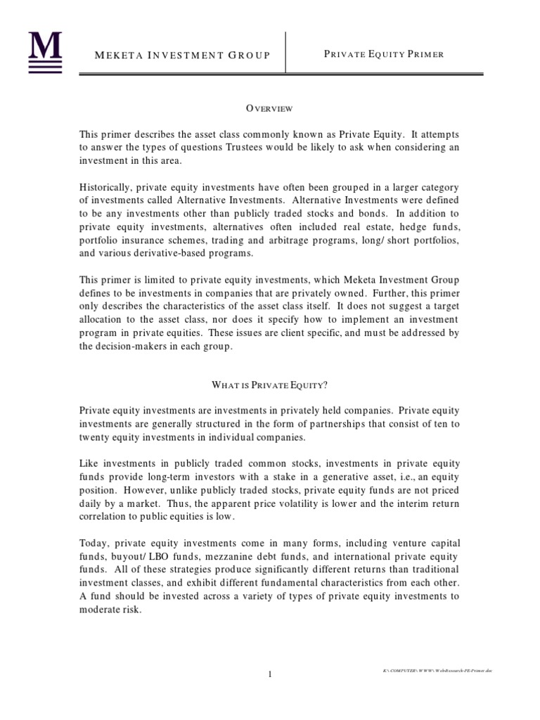 Private Equity Primer - Meketa Investment Group | PDF | Fund Of Funds ...