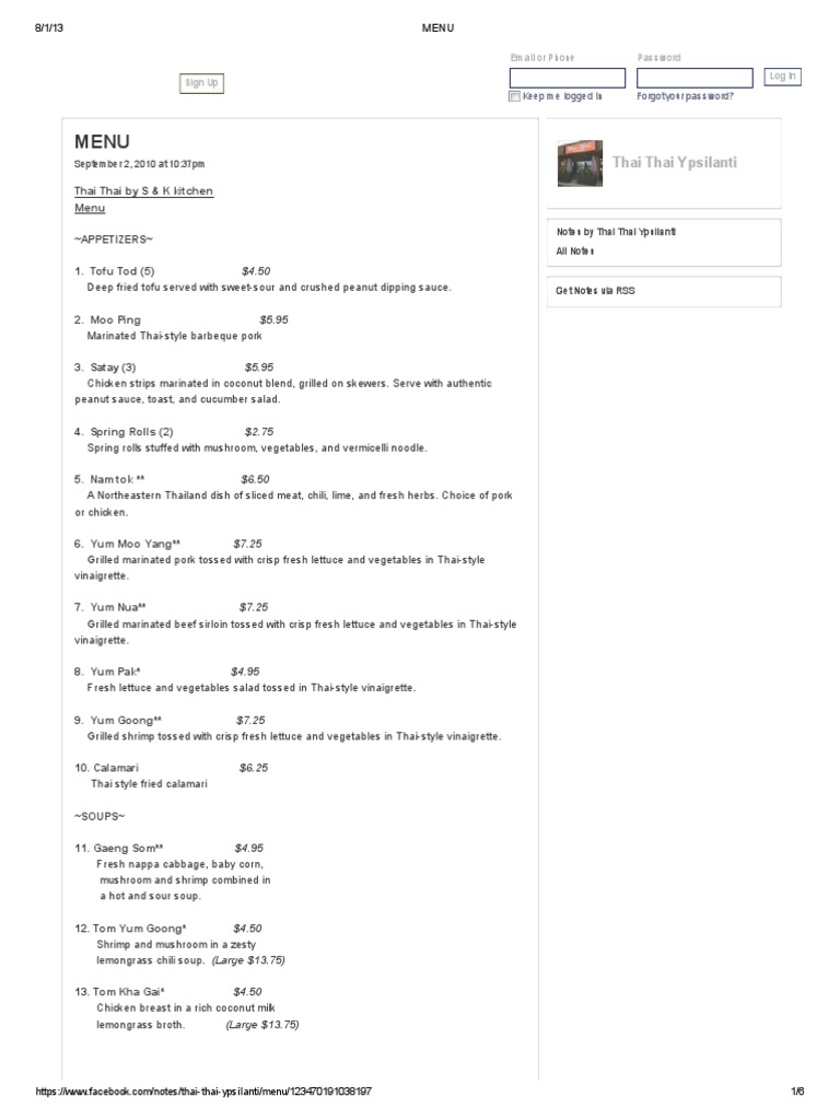 Thai Thai Menu | PDF | Thai Cuisine | Curry