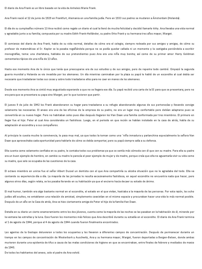 La Vida de Ana Frank en su Diario | PDF | Clásicos