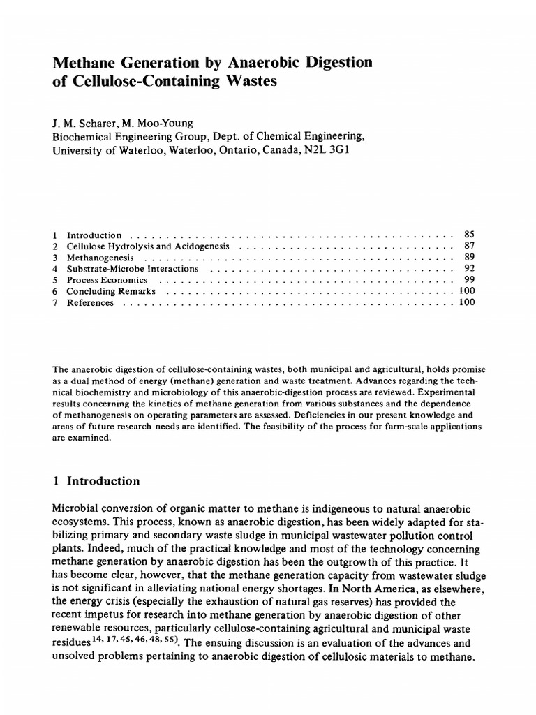 Methane Generation by Anaerobic Digestion of Cellulose Containing ...