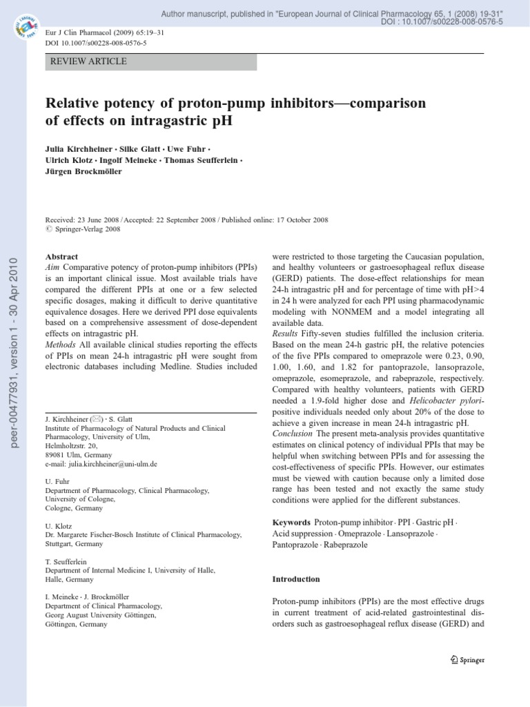 Relative Potency of Proton-Pump Inhibitors-Comparison | Download Free ...