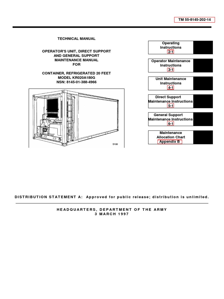 TM 55-8145-202-14 Us Army Refrigerator Container Model Kr020a180g | PDF ...